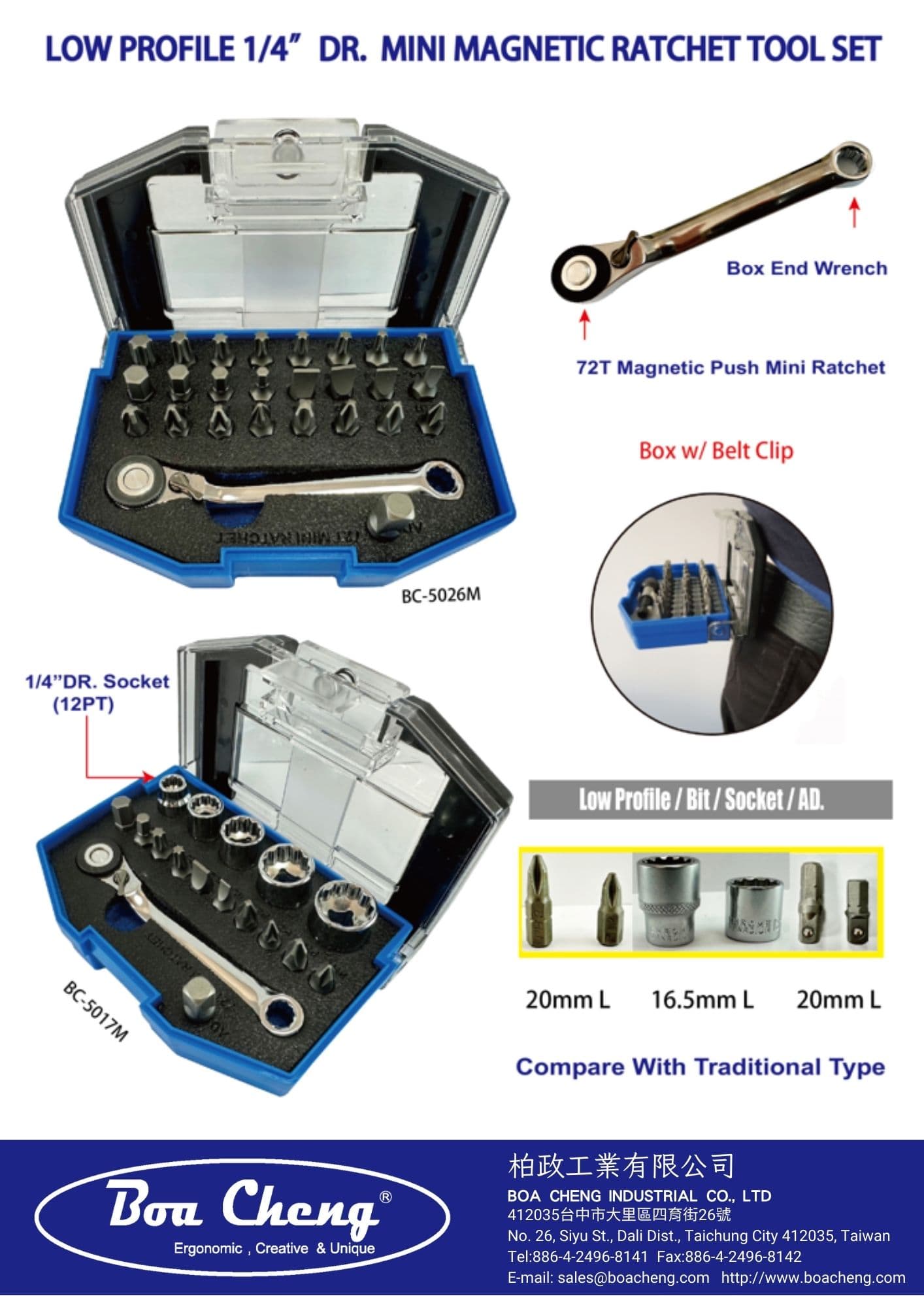 26pcs-Low Profile Mini Magnetic Ratchet Bit Set | Boa Cheng